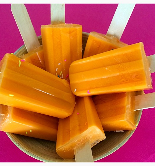 Strawberry and condensed milk ice pops